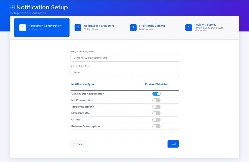Setup Notification Type On Metering Section Smart View Technology