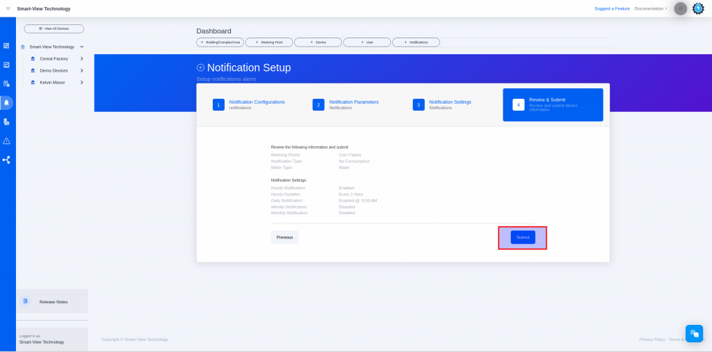 Setup Notification Type On Metering Point - Smart-View Technology